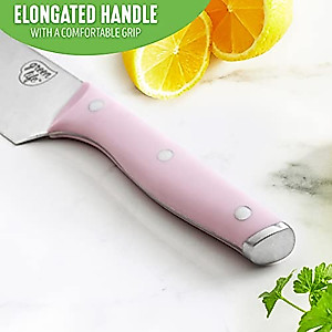 GreenLife High Carbon Stainless Steel 3 Piece Knife Set with Covers, Includes Chef Utility and Pairing, Comfort Grip Handles,Triple Rivet Cutlery, Soft Pink