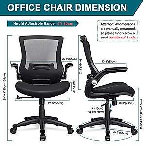 Funria Mesh Desk Chair with Wheels Black Mesh Office Chair with Flip Up Arms Mesh Back Home Office Desk Chair with Good Lumbar Support Height Adjustable Office Task Chairs Clearance