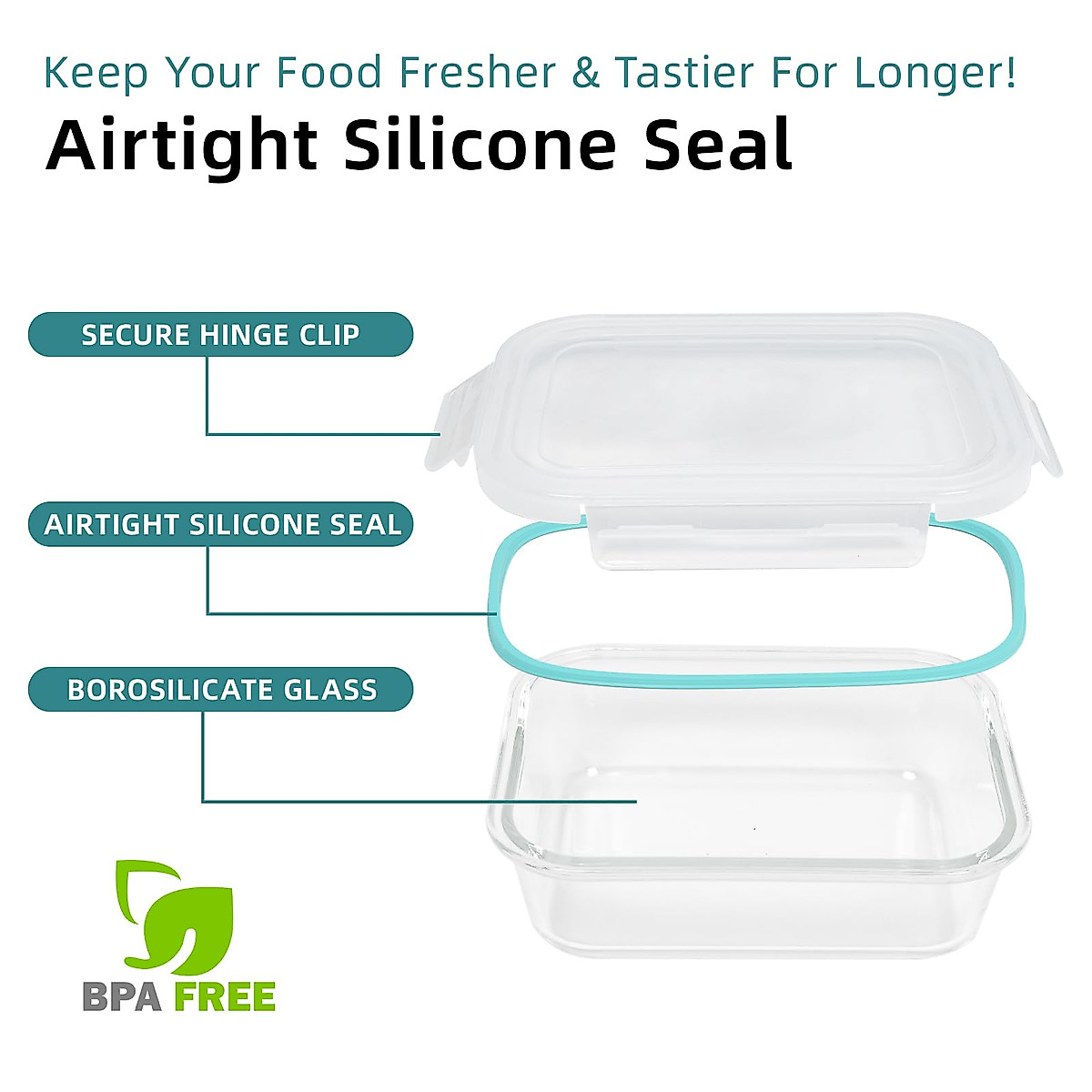 ECO-TOGO Airtight Glass Food Storage Containers with Lids, Glass Lunch Box, Leak-proof, BPA-Free, Microwave, Oven, Freezer, Dishwasher (2-Pack)