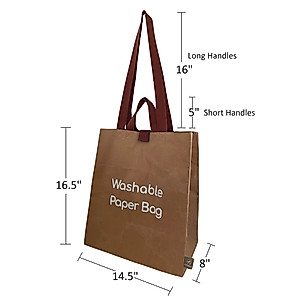 TERRAUSE Reusable Grocery Shopping Bag, Sustainable Grocery Tote Bag, Durable Washable Paper Bag with Short and Long Handles and Velcro Strap Closure, Everyday Bag, Beach Bag, Gym Bag