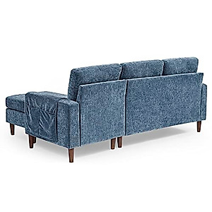 SZUBEE Modern 80” Convertible Sectional Couch, 3 Seats L-Shape Sofa with Removable Cushions and Pocket, Rubber Wood Legs, Navy