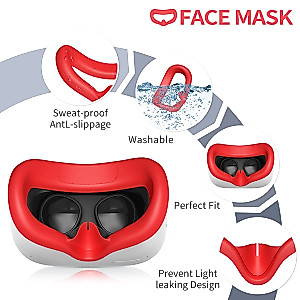 Touch Controller Grip Cover Compatible with Oculus Quest 2, 4 in 1 Silicone Accessories Kit - Handle Sleeve/Shell Protector Cover/Face Silicone Cover/Protective Lens Cover for Quest 2 Headset (Red)