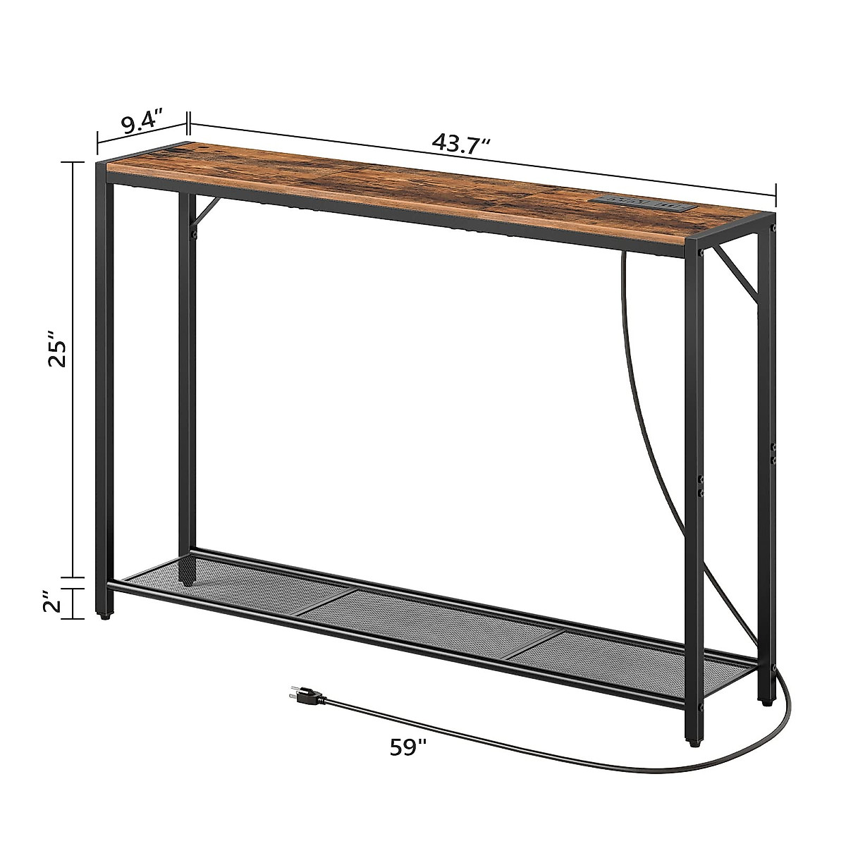 MAHANCRIS Console Table and Sofa Table with Charging Station Bundle,Behind Couch Table, Entryway Table for Living Room, Entryway, Foyer, Metal Frame, Adjustable Feet CTHR11E01Z1-CTHR151E01