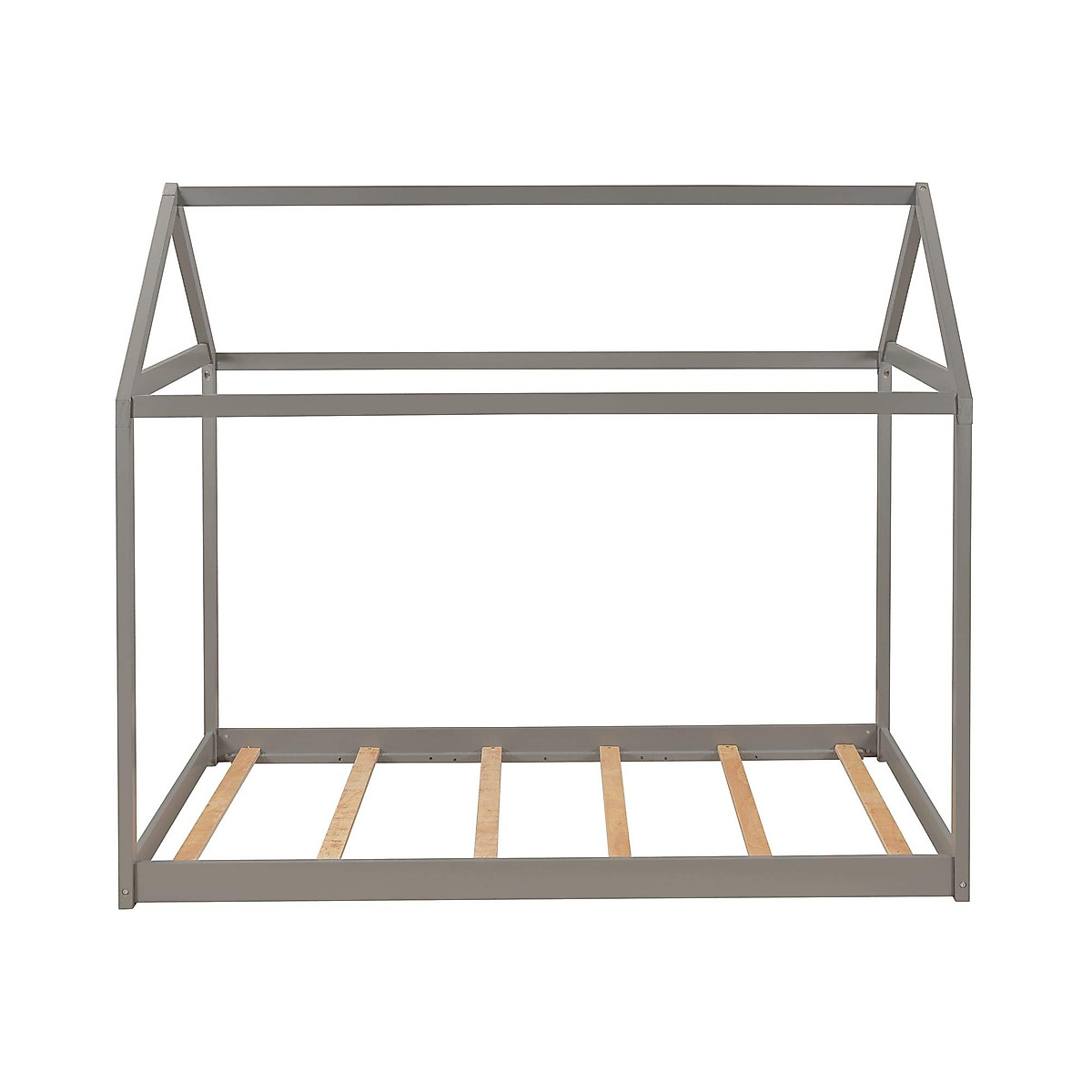 House Twin Bed Frame Wooden Platform Bed for Kids,No Box Spring Needed, Gray