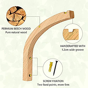 FGSAEOR Plant Hanger, Wall Planters for Indoor Plants, Wooden Wall Mounted Hanging Plant Hooks, Basket Hooks for Lanterns, Flower Bracket, Wind Chimes, Decoration (2-Pack,8-Inch)