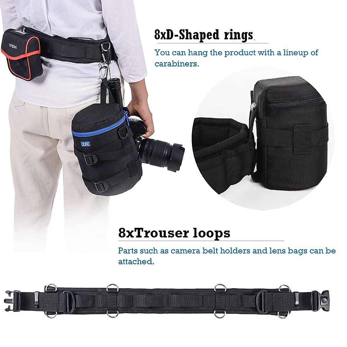 VisionKids Multi-Function Utility Belt Camera Waist Belt Adjustable 8XD-Rings for Hanging Tripod, Flashlight, Water Bottle or Photography Accessories Fit for Outdoor Photographer Universal Pack Strap