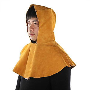 Welder Hood, Yellow Cowhide Heat Insulation Neck Face Protection, Welding Helmet Safety Mask for Splashing Proof And Heat Resistant