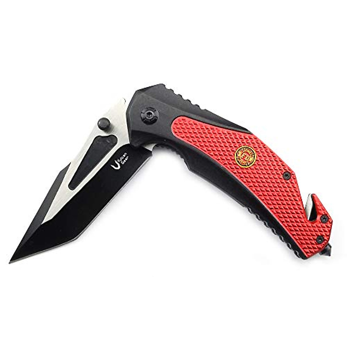 Vulcan Gear Emergency Service Tactical Assisted Open Metal Rescue Folding Knife (Red - Fire Dept.)