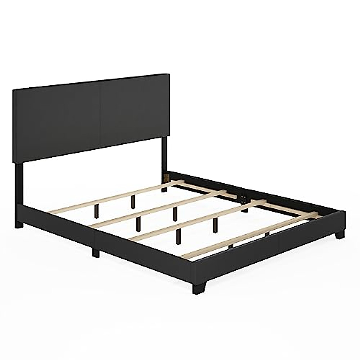 Furinno Pessac Upholstered Bed Frame, Black PU Leather, California King