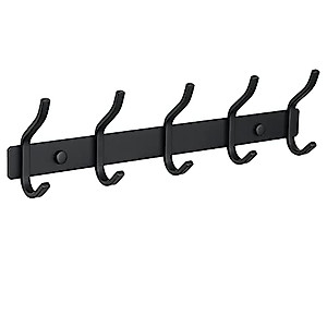Alise Coat Rack Wall Mount,Coat Hanger Rail with 5 Double Coat Hooks for Hanging Coats Bathroom,SUS304 Stainless Steel Towel Hanger Hook Racks for Purse Clothes Entryway Jacket Hats Towels,Black