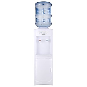 Hot&Cold Water Cooler Dispenser, 5 Gallon Top Loading Water Cooler for Home Office, Water Cooler Dispenser with Storage Cabinet, Chile Safety Lock,White
