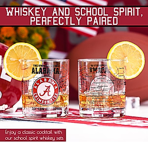 The University Of Alabama Whiskey Glass Set (2 Low Ball Glasses) - Contains Full Color Alabama Logo & Campus Map - Alabama Gift Idea for College Grads & Alumni - College Cocktail Glassware