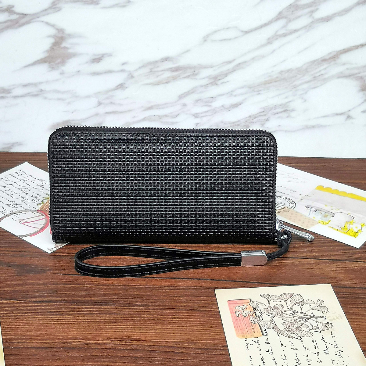 ABC STORY Womens Steam Punk Gothic Genuine Leather Rose Skull Travel Phone Wallet Purse Wristlets Clutch Handbag Black