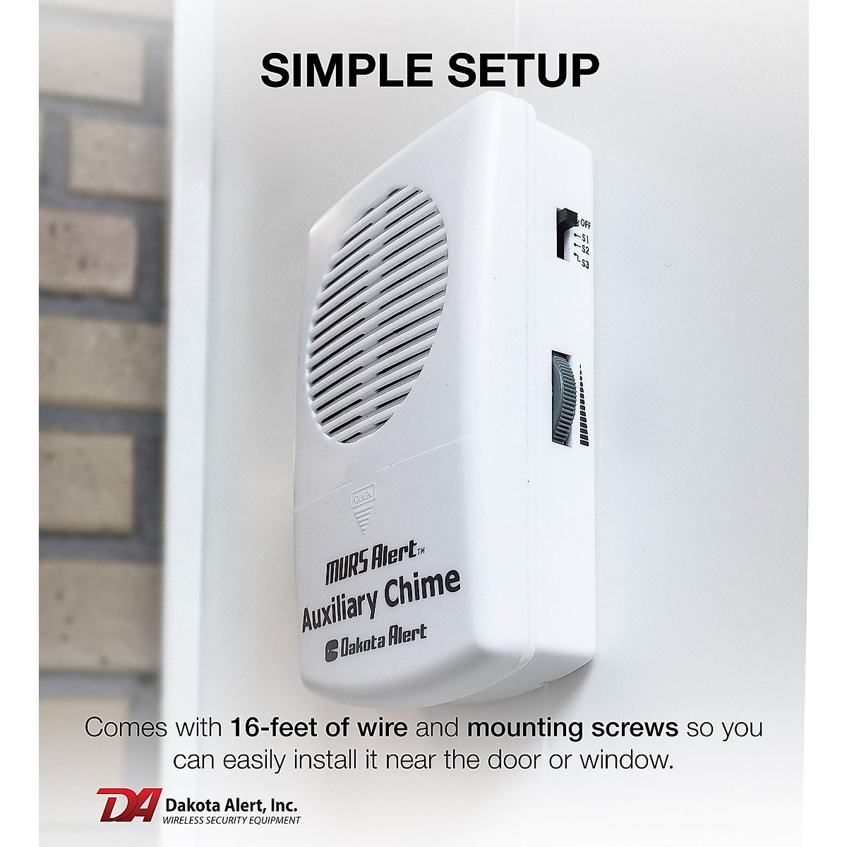 Dakota Alert MURS Auxiliary Chime - Battery-Operated Wired Ringer Alarm for M538-BS MURS Base Station, Murs Chime Alert