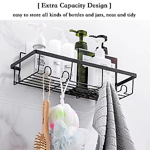 Shower Caddy, Adhesive Shower Organizer, Shower Shelf with 8 Removable Hooks, No Drilling, Rustproof Stainless Steel Black Shower Storage Basket Shelf for Kitchen, Bathroom