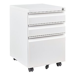 3 Drawer File Cabinet with Lock,Under Desk File Cabinet with Wheels,White Rolling File Cabinet,Three Drawer Metal Filing Cabinet for Home Office,Fit A4/Letter/Legal File,Fully Assembled Except Casters