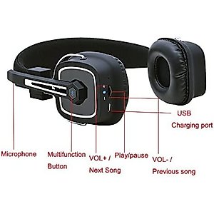 Trucker Bluetooth Headset Wireless with Noise canceling Microphone, On-Ear Wireless Headphones with Mic for iOS & Android Mobile Phone, Skype, Truck Driver,Call Center,Voip
