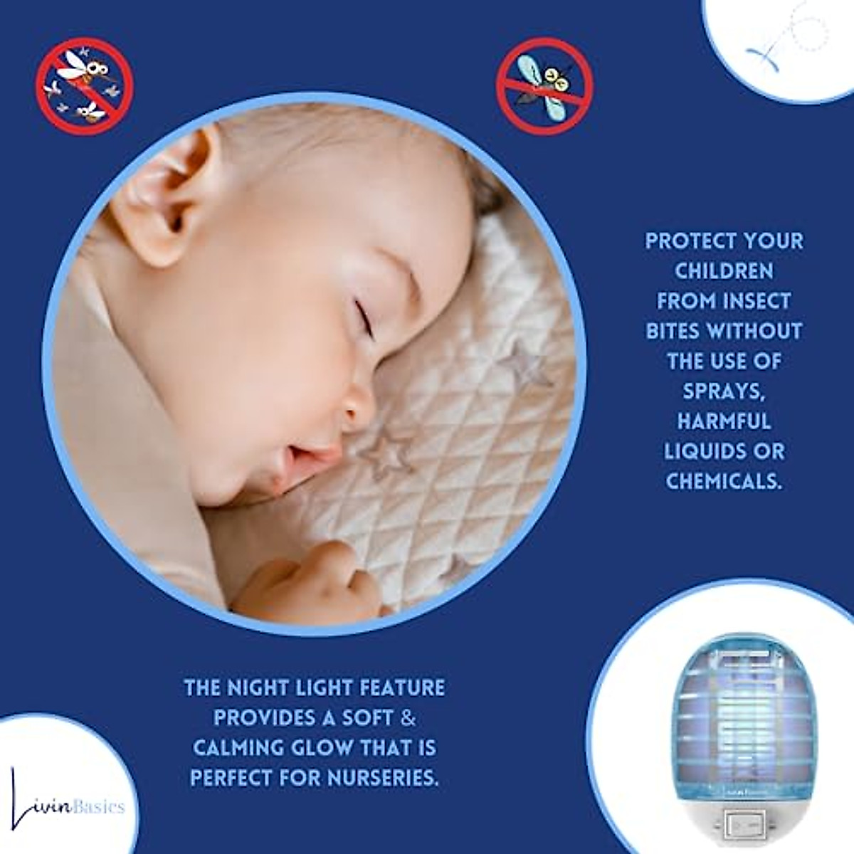 Bug Zapper Indoor, Electric Mosquito Killer,Flying Insect Trap Plug in for Mosquitoes, Gnats, Fruit Flies, Night Light for Living Room, Home, Kitchen, Bedroom, Baby Room, Office (2 Pack)