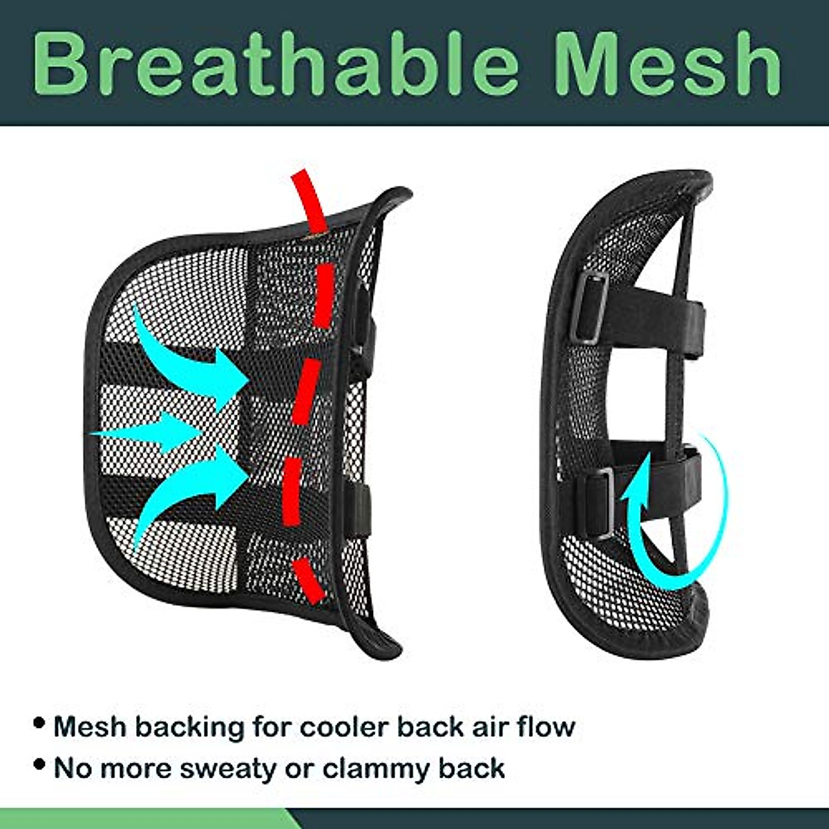 Lumbar Support with Breathable Mesh Layers and Double Sturdy Adjustable Straps, Comfortable Ergonomic Backrest for Office Chair and Car Driver Seat, Posture Cushion and Lower Back Support Pain Relief