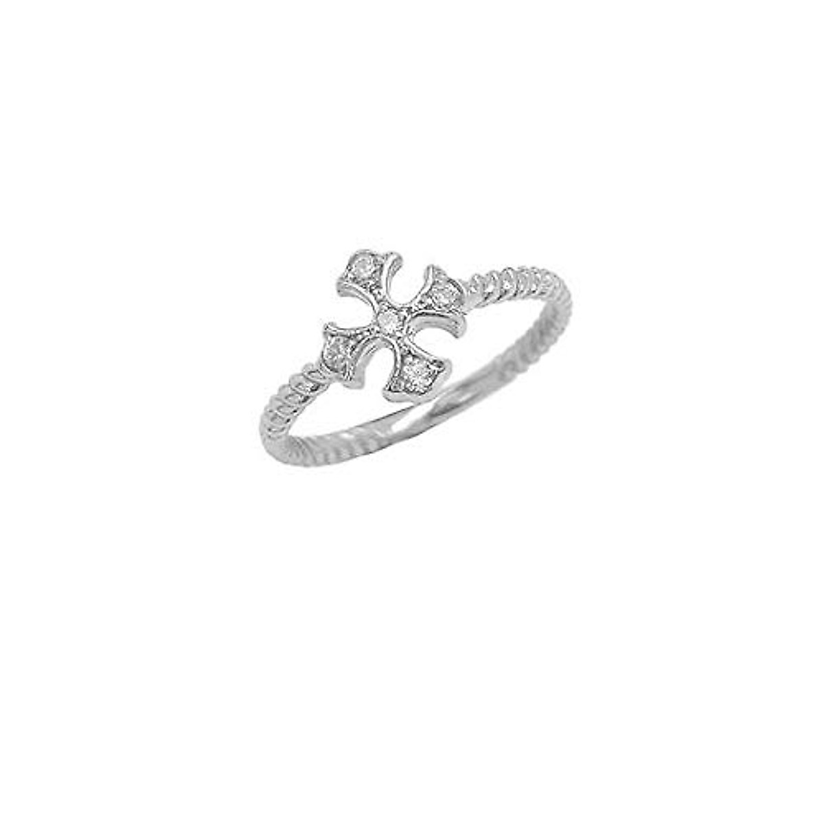 Fine Solid Sterling Silver Dainty CZ Heraldic Cross Statement Rope Ring (Size 7.25)