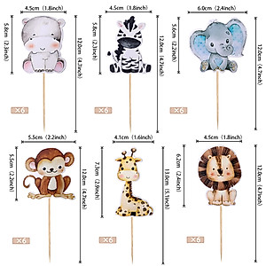 36 PCS Jungle Animals Cupcake Toppers Lion Monkey Zebra Hippo Giraffe Elephant Forest Theme Cupcake Picks for Safari Animals Theme Baby Shower Kids Birthday Party Cake Decorations Supplies