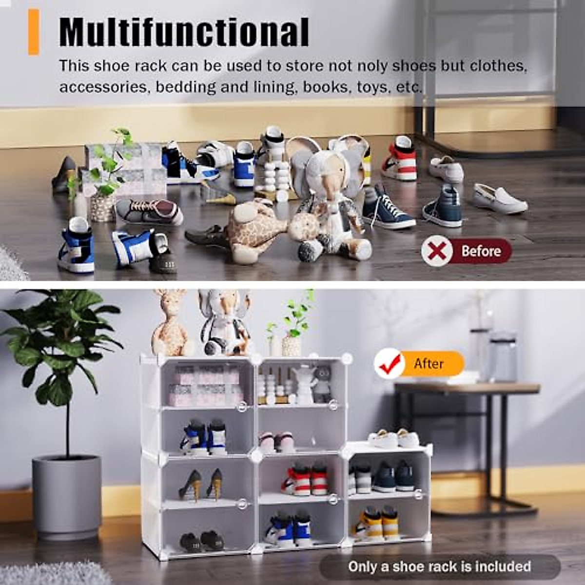 Portable Shoe Rack Organizer,Stackable 72 Pairs DIY Shoe Storage Cabinets Stand,White Plastic Closet Shoe Organizer With Transparent Cover,Dust-proof Shoe Rack Shelf Clear Foldable For Heels Boots