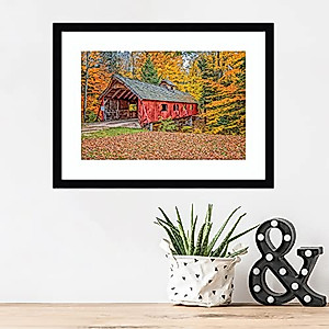 Amanti Art Framed Wall Art Print (21x16) Loon Song Covered Bridge by Gail Howarth Framed Poster for Wall Decor, Living Room, Bedroom, Bathroom, Kitchen, Office or Business Artwork from WI, USA