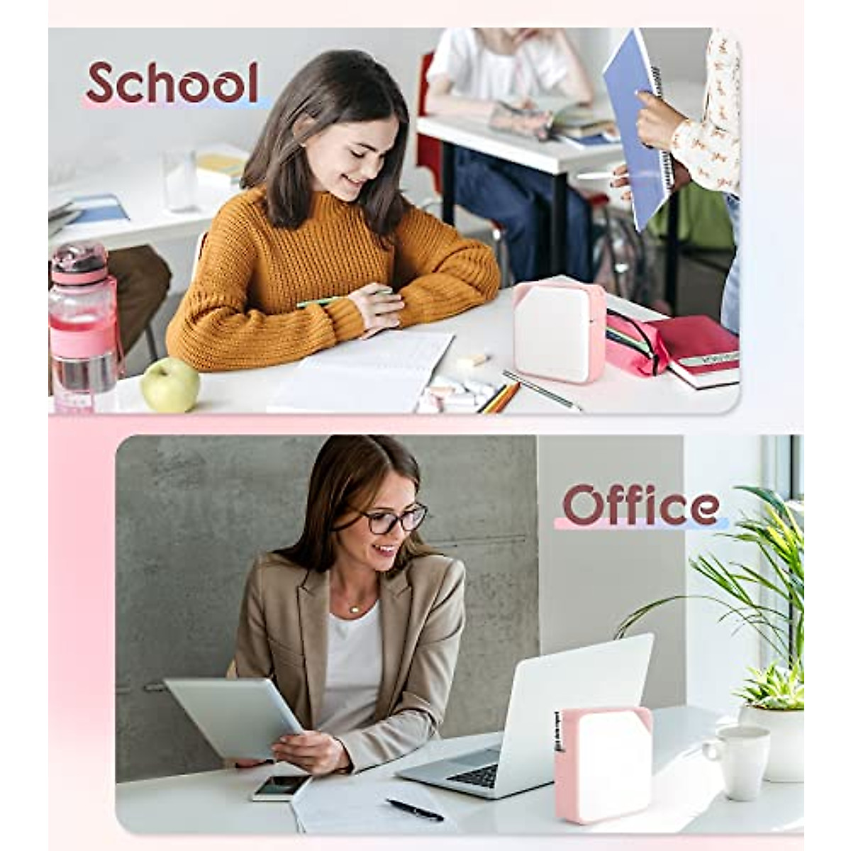 Vixic D1600 Bluetooth Label Maker (Comes with 1 Label Tape) Bundle with 4-Pack 3D11 Black on Clear Tapes, 1/2 Inch x 23 Feet (12mm x 7m) Each, Compatible D1600 Label Maker