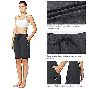 BALEAF Women's 10" Bermuda Shorts Long Cotton Casual Summer Knee Length Pull On Lounge Walking Exercise Shorts with Pockets Charcoal Size S