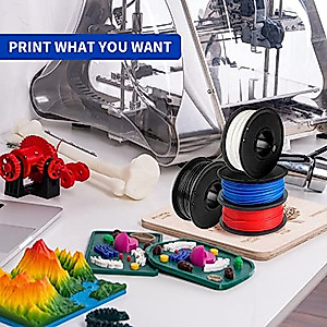 4 Pack PLA 3D Printer Filament, 4 Color PLA 3D Printer Filament 1.75mm in Total 1kg, Dimensional Accuracy +/- 0.02 Mm for 3D Printing(White, Red, Black, Blue)