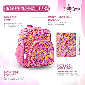 16 Inch Girl Girls School Travel Back Pack Bookbag Gift Set (Mom's Choice Award Winner!) | Features Padded Back and Adjustable Straps | Includes Spiral Notebook and 2 Pencils! (Playful Hearts)