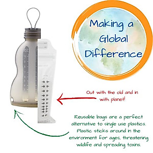 The Milk Mission Silicone Milk Storage Bag(10pk)- Reusable Breast Milk Freezer Bags for Breastfeeding,Breast Milk Saver,Storing Pouches,Breast Pump Accessories,Self Standing,Leak Proof,BPA Free