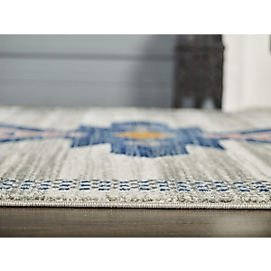Abani Porto Collection 3' x 5' Southwestern Area Rug, Rectangular Turkish Beige & Blue Tribal Print Accent Rug Rugs