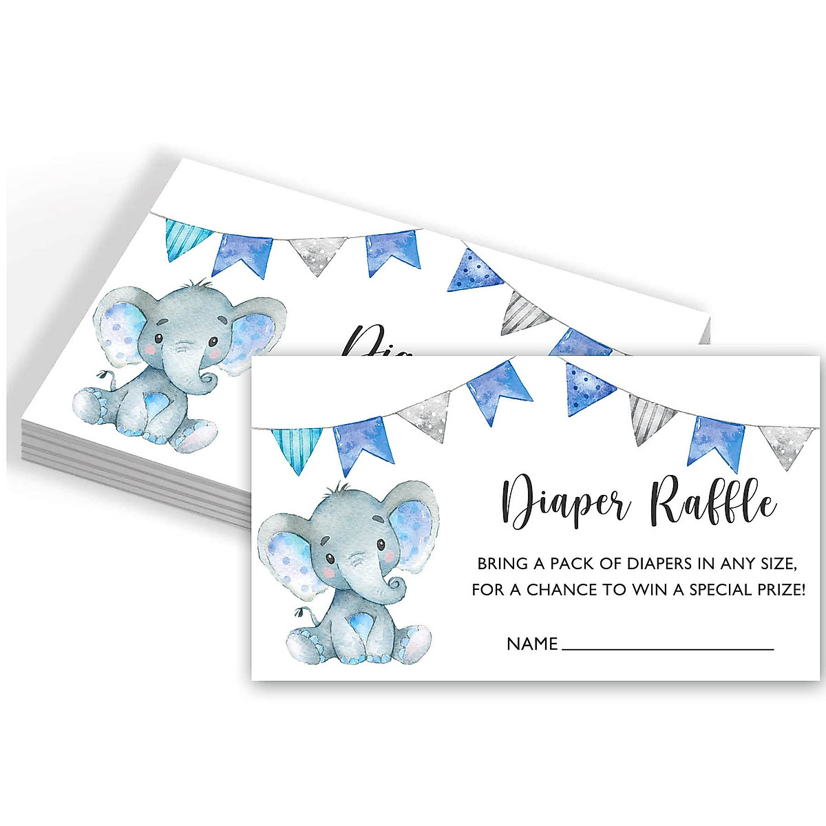 Yuzioey Boy Elephant Diaper Raffle Tickets and Sign, Elephant Baby Shower Game Cards, 50 Tickets and Matching Standing Sign, Diaper Raffle Tickets for Blue Elephant Baby Shower Invitations