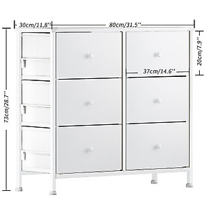 BOLUO White Dresser for Bedroom 6 Drawer Organizers Fabric Storage Chest Tower Wide Dressers Unit for Closet Nursery Hallway Office, Kids and Adult Modern
