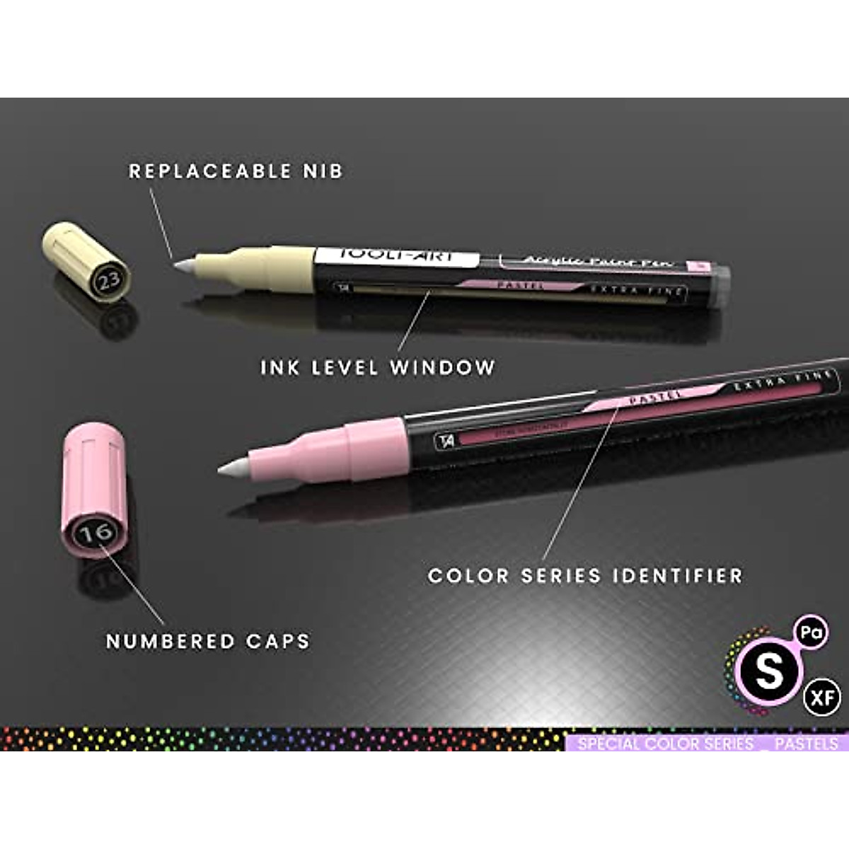 TOOLI-ART Acrylic Paint Markers Paint Pens Special Colors Set For Rock Painting, Canvas, Fabric, Glass, Mugs, Wood, Ceramics, Plastic, Multi-Surface. Non Toxic, Water-based (PASTEL)