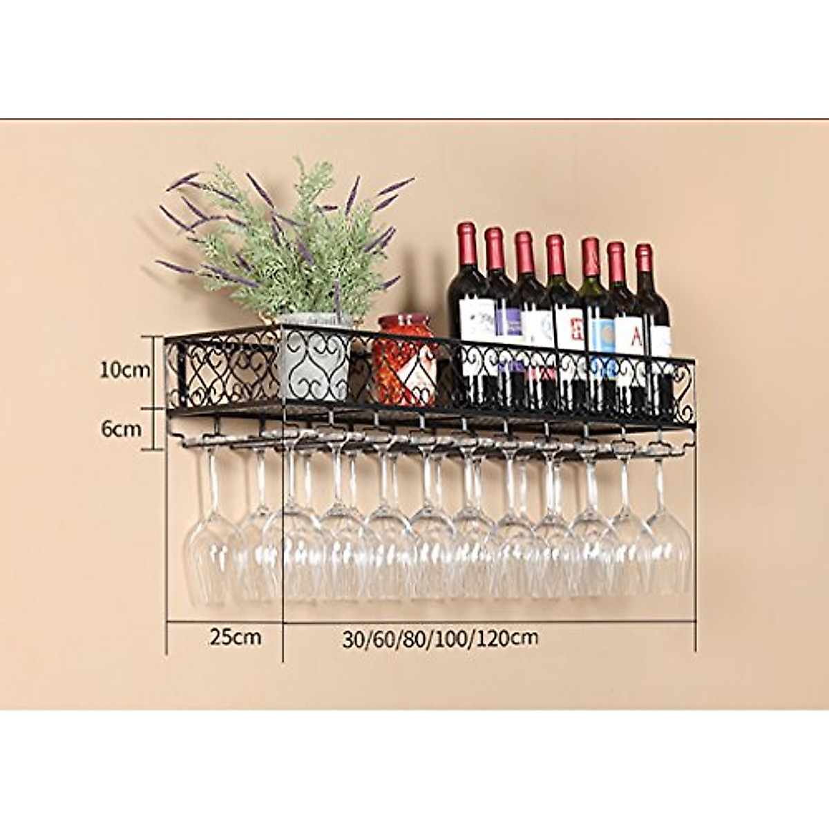 Wine Racks Metal Wine Rack/European Retro Wrought Iron Wine Rack Hanging Hanging Wine Cabinet/Wine Glass Rack Bar Wall Racks (Color : 2, Size : 120 * 25 * 16cm)