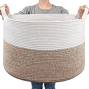 Goodpick Large Cotton Rope Basket, 83L Big Woven Storage Basket, Blanket Organizers and Storage, Baby Nursery Laundry Basket, Extra Large Toy Bin for Storage, 21.7 x 13.8 inches