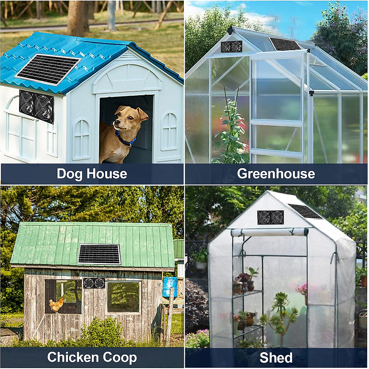 KHKVOCALIST Solar Fan-Solar Powered Fan-Solar Fan for shed- Solar Fan for Greenhouse, 15W Solar Panel + 2 Pcs High Speed DC Brushless Fan, for Chicken Coop,Dog House, DIY Cooling Ventilation Project