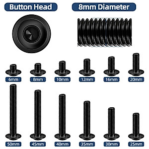 M8 x 16mm Flanged Button Head Socket Cap Screws, Black Oxide, Full Thread, Allen Socket Drive, 304 Stainless Steel, 20 PCS