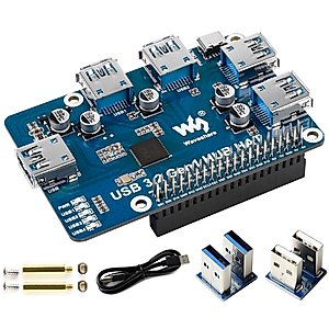 Bicool USB 3.2 Gen1 HUB HAT for Raspberry Pi 4B/3B+/3B/2B/B+/Zero/Zero W/Zero WH, 4X USB 3.2 Gen1 Ports, Compatible with USB 3.0/2.0/1.1 Driver-Free Plug&Play