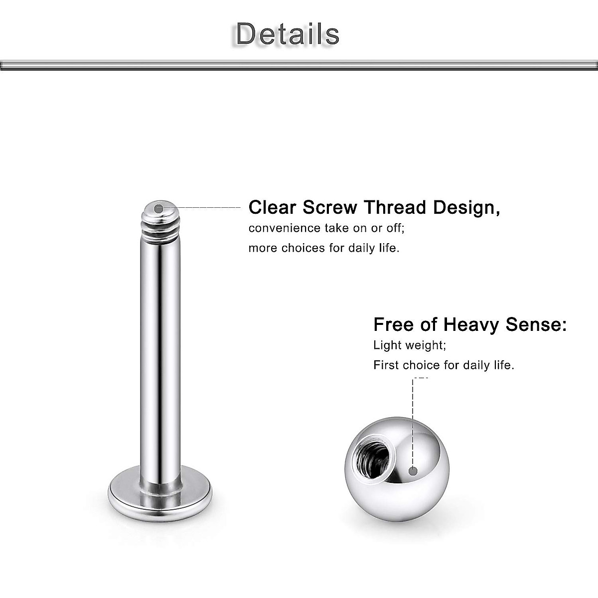 Yaalozei 16G 12mm Lip Labret Monroe Medusa Ashley Rings Stud Piercing Jewelry 16 Guage Surgical Stainless Steel Snake Bite Flat Back Lip Ring Helix Cartilage Earrings Stud Piercings Jewelry Women Men