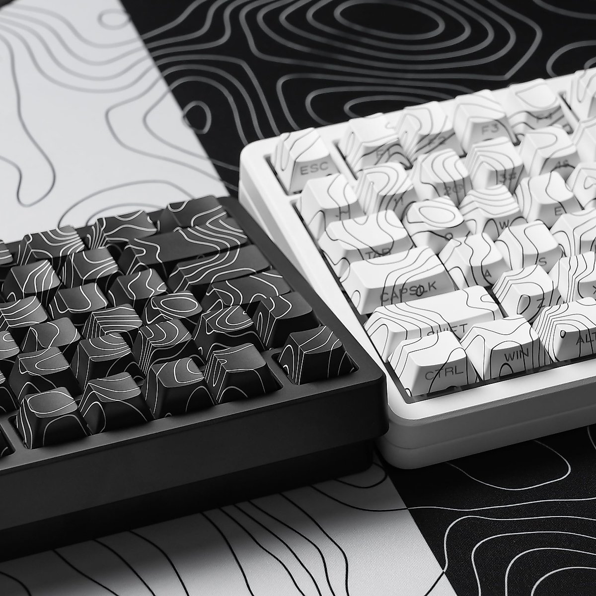 dagaladoo White Topographic keycaps Double Shot PBT keycaps Shine Through Keyboard Keys Side Printed Key caps Cherry Profile Custom keycap Set for100%, 75%, 65%, 60% US Layout Mechanical Keyboard