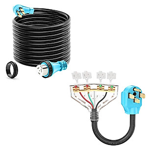 CircleCord 50 Amp 50 Feet RV/Generator Cord with Locking Connector and 50 Amp to 110V RV Distribution Adapter Cord