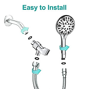 Lychee 9-Setting Modern High Pressure Shower Head with Stainless Steel Hose and Bracket, Chrome Finish