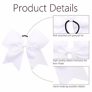 Oaoleer 8inch Jumbo Large Cheer Bows Ponytail Holder Elastic Band Handmade Boutique Hair Accessories for Cheerleading Teen Girls College Women Sports (1PCS, White)