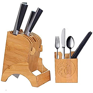 HomDSim Bamboo Knife Block Without Knives Knife Storage Organizer and Holder for Knives Scissors and Sharpening Rod