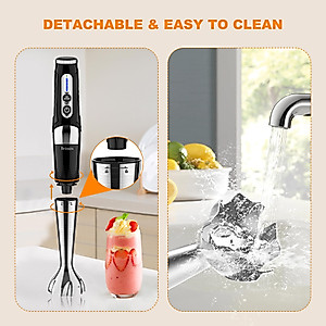 Cordless Immersion Blender: Cordless Hand Blender USB Rechargeable, 21-Speed & 3-Angle Adjustable with 304 Stainless Steel Blades for Milkshakes | Smoothies | Soup| Puree | Baby Food (Black)