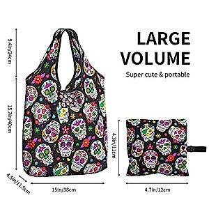 Reusable Shopping Bags Sugar Skull Grocery Tote Bags Washable Foldable Eco Friendly Pouch Bags¡­