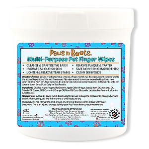 Multi-Purpose All-Natural Pet Finger Wipes, Organic, Safe, Non-Toxic Formulated Pre-Moistened Wipes. Remove Plaque & Whiten Teeth, Clear Ear Wax/Dirt Buildup, Soothe Dry Skin Folds, Remove Tear Stains